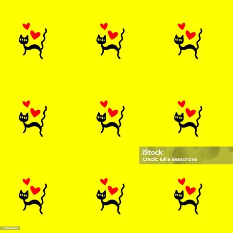 하트와 고양이와 귀여운 매끄러운 패턴 배경 포장지 포장 인사말 카드 인쇄물 표지 직물 직물 생일 발렌타인 데이를위한 낭만적 인