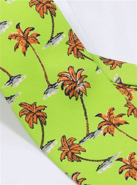 Silk Printed Palm Tree Tie In Lime The Ben Silver Collection