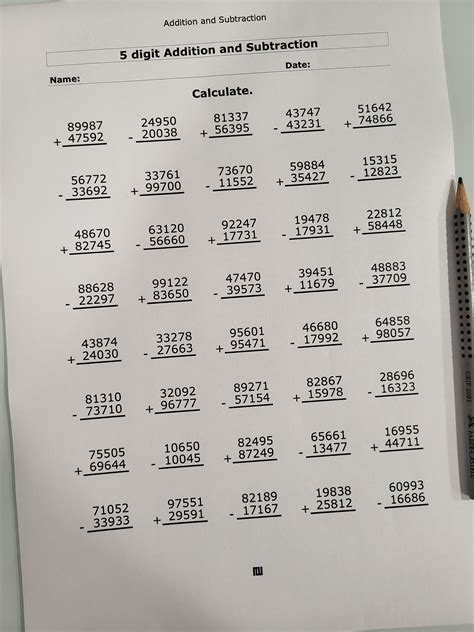 5 Digit Plus Minus 5 Digit Addition And Subtraction With Some Regrouping 5 Digit Addition And