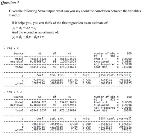 Solved Question 4 Given The Following Stata Output What Can
