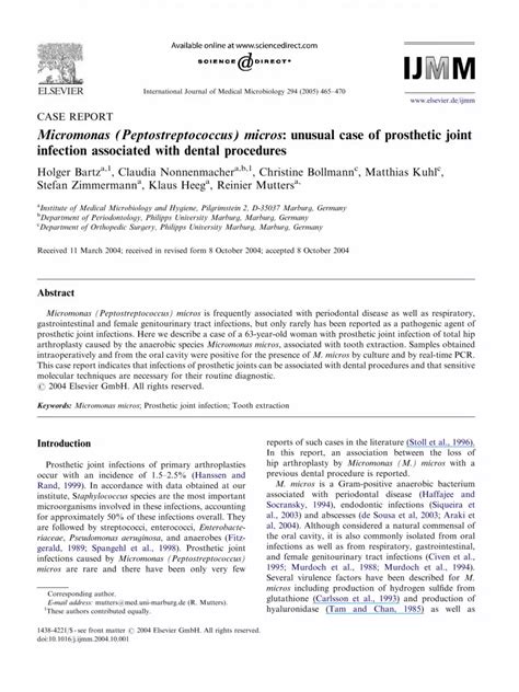 Pdf Micromonas Peptostreptococcus Micros Unusual Case Of Prosthetic Joint Infection Pdf Micromonas Peptostreptococcus Micros Unusual Case Of Prosthetic Joint Infection