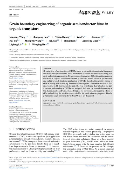 Pdf Grain Boundary Engineering Of Organic Semiconductor Films In