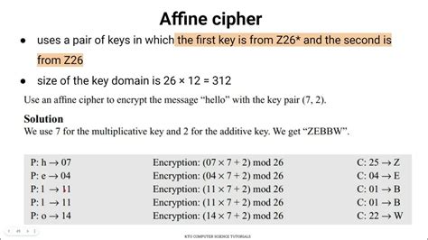 Affine Cipher With Example Ktu Cst433 Security In Computing S7cs Mod 1