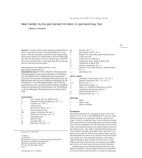 Pdf Heat Transfer During Gas Hydrate Formation In Gas Liquid Slug Flow