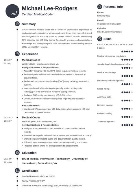 Medical Coder Resume Template Primo