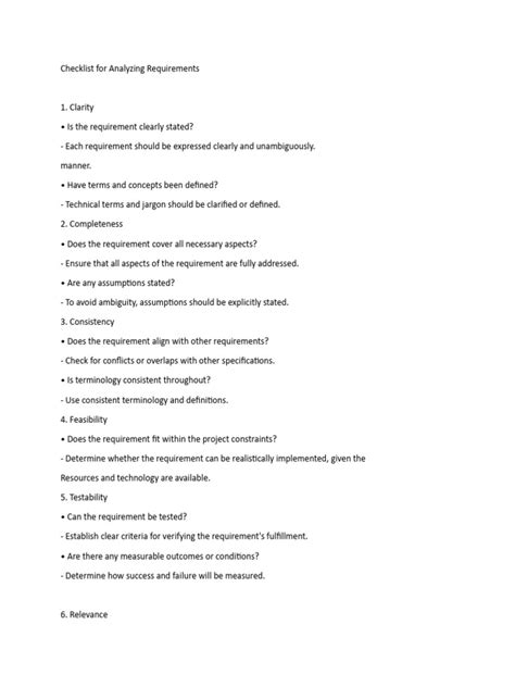 checklist for analyzing requirements pdf
