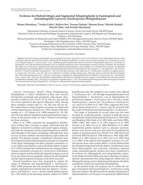Pdf Evidence For Hybrid Origin And Segmental Allopolyploidy In Eutetraploid And Aneutetraploid