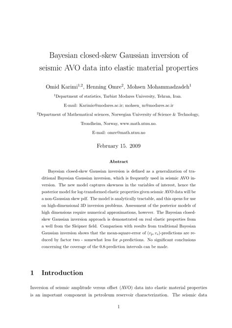 Pdf Bayesian Closed Skew Gaussian Inversion Of Seismic Avo Data Into