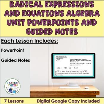 Radical Expressions And Equations Algebra Unit PowerPoints And Guided Notes