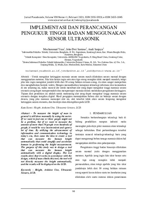 Pdf Implementasi Dan Perancangan Pengukur Tinggi Badan Menggunakan Sensor Ultrasonik