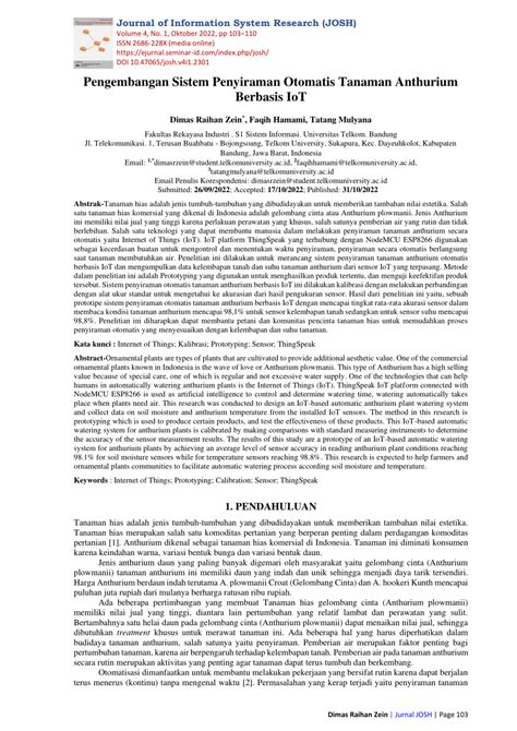 Pdf Pengembangan Sistem Penyiraman Otomatis Tanaman Anthurium Berbasis Iot