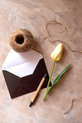 검은 봉투에 편지 아름 다운 봄 튤립과 밝은 배경에 다른 작은 요소 개념에 대한 스톡 사진 및 기타 이미지 개념 개념과 주제 공란 Istock