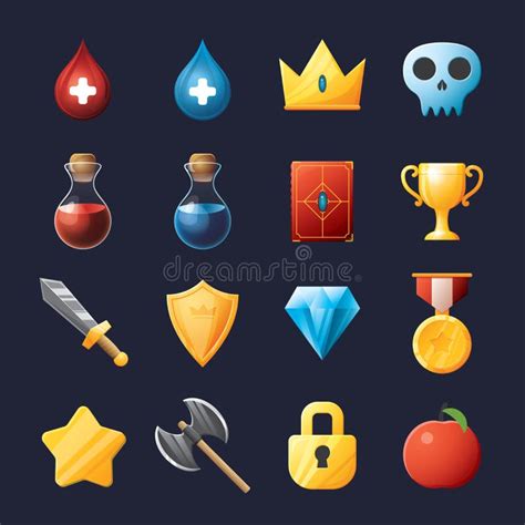 Game UI Assets Set Gaming User Interface Icons Collection Stock Vector Illustration Of Loot