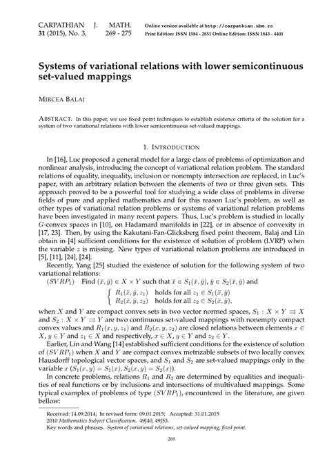 Pdf Systems Of Variational Relations With Lower Semicontinuous Set Valued Mappings