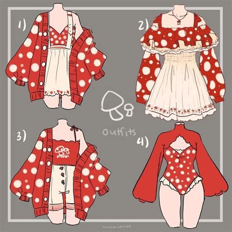 Red Outfit Art Drawing Anime Clothes Whimsical Fashion Dress Design