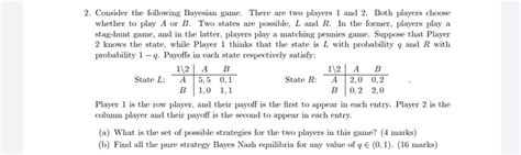 Solved Consider The Following Bayesian Game There Are Chegg