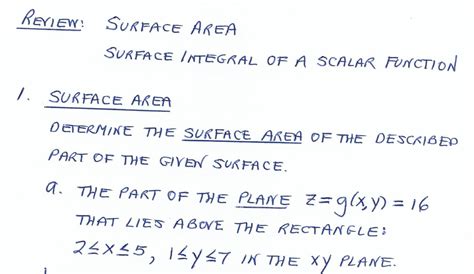 Solved Review SURFACE AREA SURFACE INTEGRAL OF A SCALAR Chegg Com