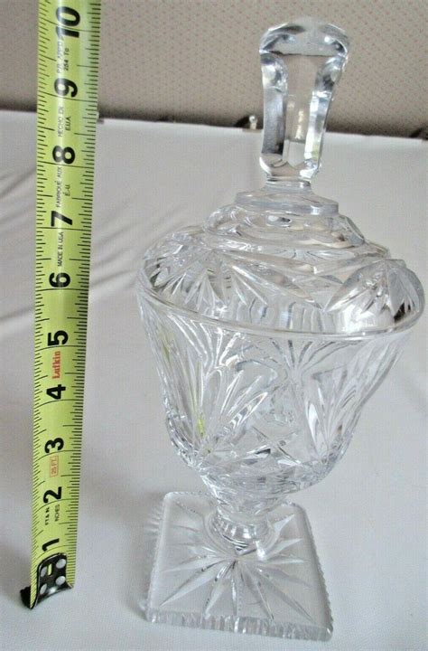 Vintage Antique Leaded Crystal Cut Glass Pedestal Candy Dish With Lid