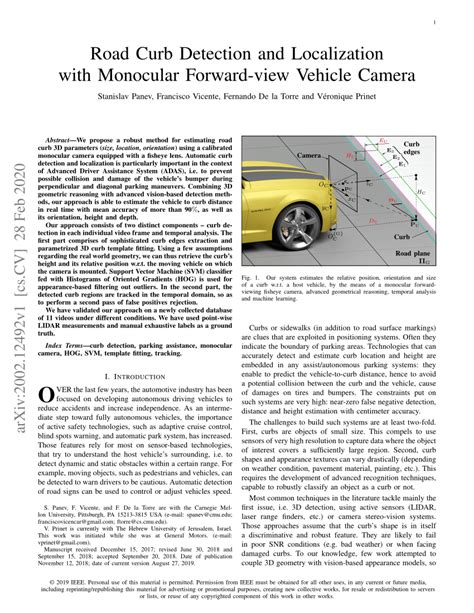 Pdf Road Curb Detection And Localization With Monocular Forward View Vehicle Camera
