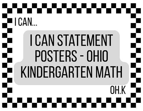 I Can Statement Posters Kindergarten Math Ohio Black Checkered Border