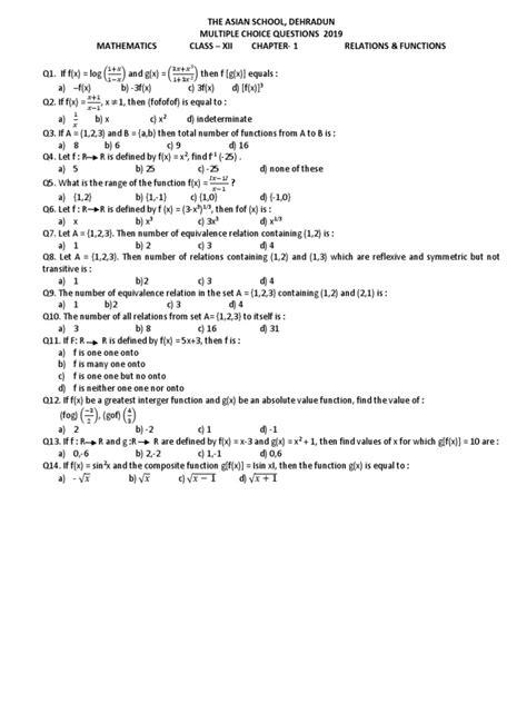 Mcqs For Class Xii Maths Pdf Matrix Mathematics Equations