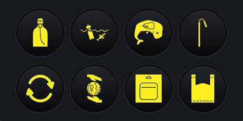 새로 고침 플라스틱 빨대 마시기 지구 지구본을 들고 손 배터리 팩 환경 보호 고래 죽음 바다의 문제 오염 비닐 봉지 및 병 액체 비누 아이콘을 설정합니다 벡터 개념에 대한