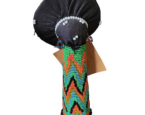 South African Zulu Beaded Matron Doll Green Orange Original Tag Etsy