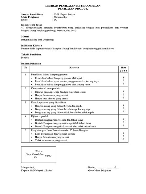 Lembar Penilaian Keterampilan Pdf