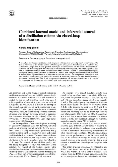 Pdf Combined Internal Model And Inferential Control Of A Distillation Column Via Closed Loop