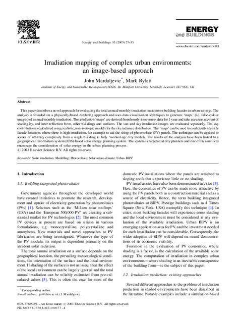 Pdf Irradiation Mapping Of Complex Urban Environments An Image Based