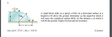 solved a small block slides at a speed v 8ft s on a