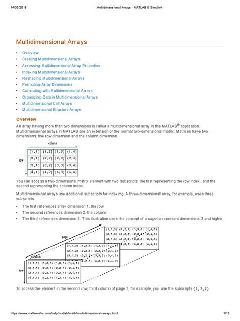 Multidimensional Arrays Matlab And Simulink Pdf Array Data Type