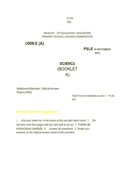 2014 Psle Science Booklet A Pdf Plants Seed