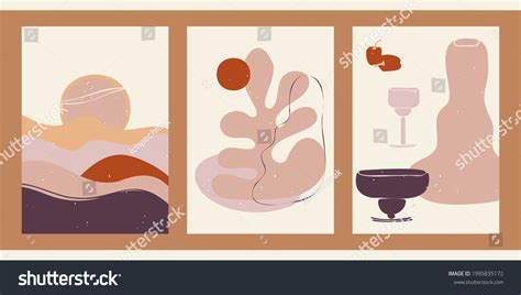 Set Three Abstract Minimalistic Aesthetic Backgrounds Stock Vector