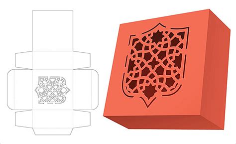 Template Box With A Shieldshaped Die Cut And Stenciled Pattern 3d