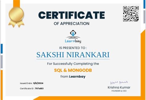 Sakshi Nirankari On Linkedin Certification Sql Mongodb Datascience