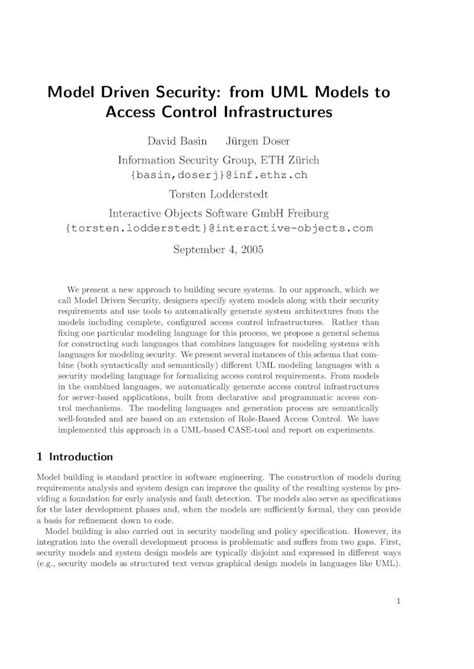 Pdf Model Driven Security From Uml Models To Access Control · 2005