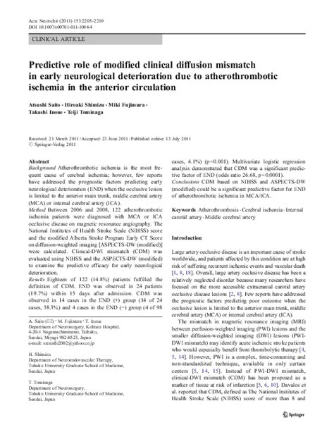 Pdf Predictive Role Of Modified Clinical Diffusion Mismatch In Early Neurological