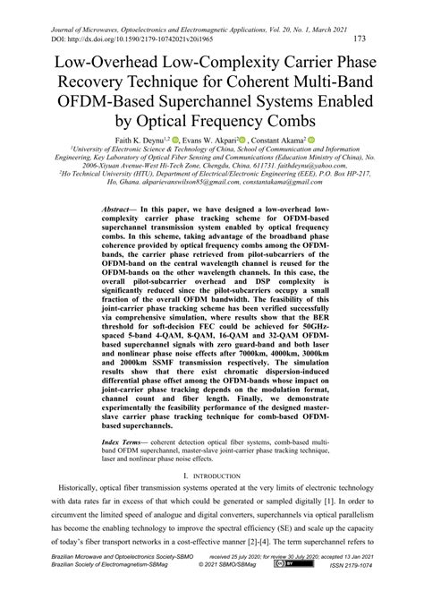 Pdf Low Overhead Low Complexity Carrier Phase Recovery Technique For Coherent Multi Band Ofdm