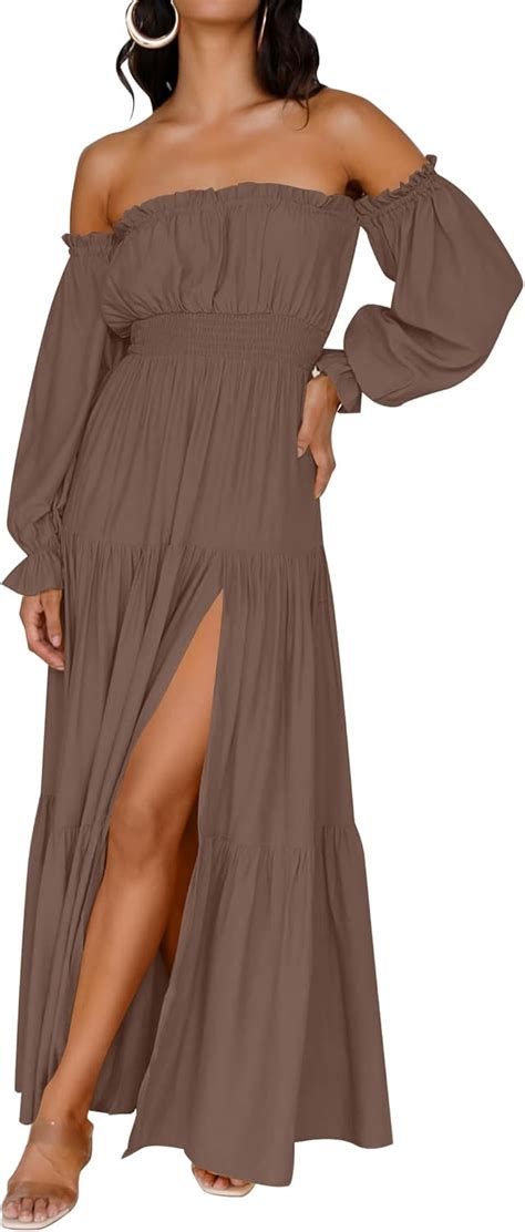 Zesica Womens 2025 Boho Sexy Off Shoulder Long Sleeve Smocked High