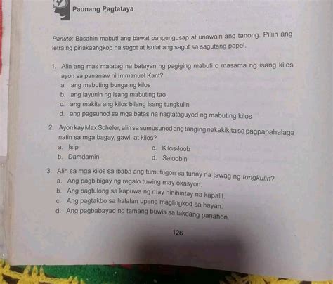 Paunang Pagtataya Panuto Basahin mabuti ang | StudyX