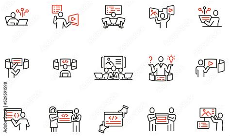 Vector Set Of Linear Icons Related To Engineering Development Script Coding And Programming In