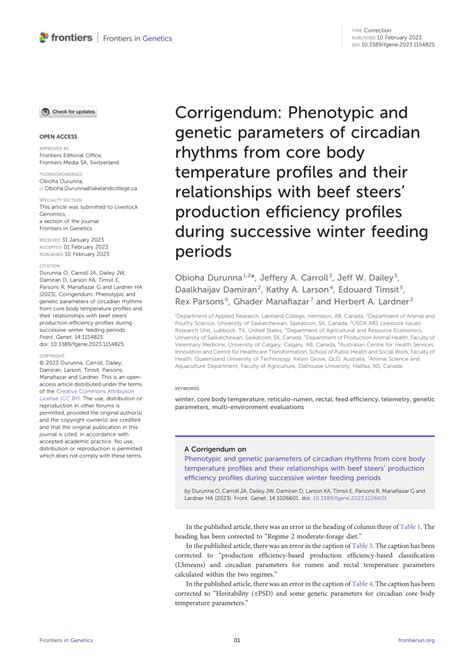 Pdf Corrigendum Phenotypic And Genetic Parameters Of Circadian Rhythms From Core Body