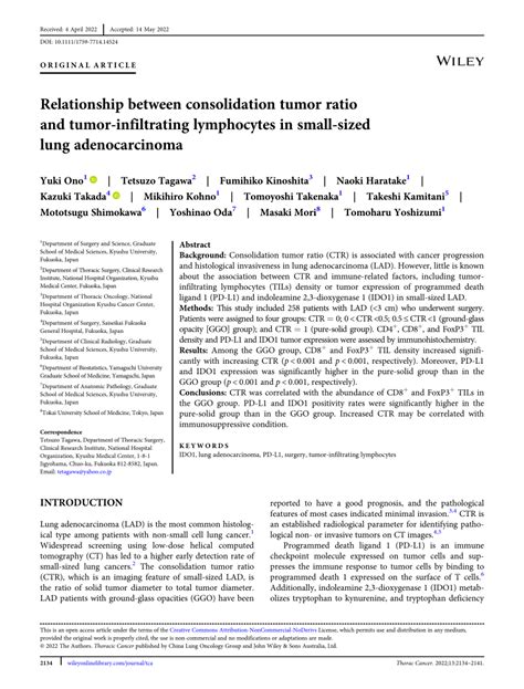Pdf Relationship Between Consolidation Tumor Ratio And Tumor‐infiltrating Lymphocytes In Small
