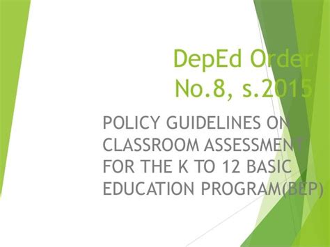 DepEd Order No S Policy Guidelines On Classroom Assessment