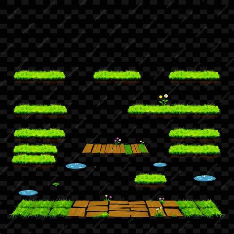 Pixel Grass Flowers Wooden Planks Puddles Green Grass With Tiny Pixelated Flowers Woo Game