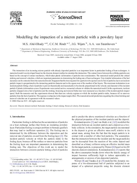 pdf modelling the impaction of a micron particle with a powdery layer