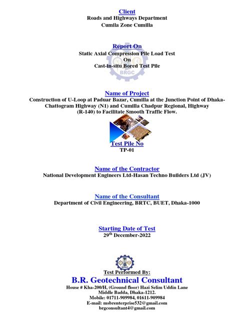 Poduarbazar Pile Load Test Report Download Free Pdf Deep Foundation Calibration