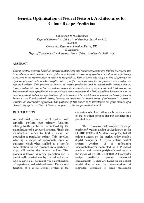 Pdf Genetic Optimization Of Neural Network Architectures For Colour