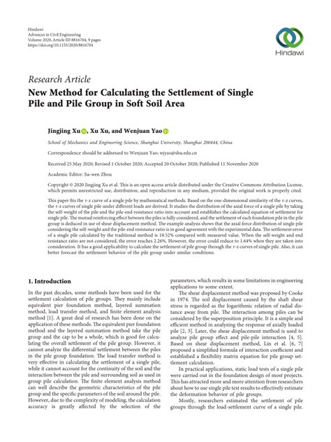 Pdf New Method For Calculating The Settlement Of Single Pile And Pile